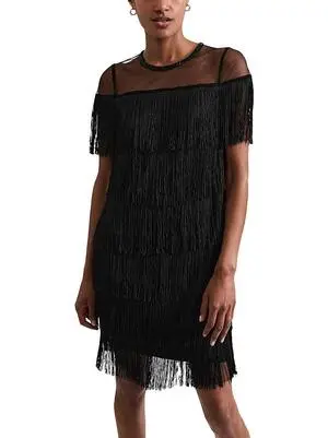 PHASE EIGHT Viola Fringe Mini Dress - Black