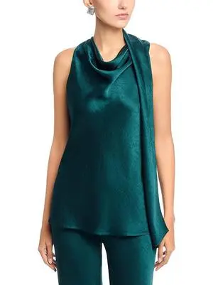 Vince Fluid Satin Scarf Top - Juniper