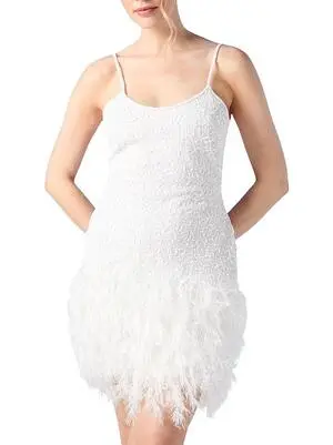 Coast Embellished Feather Mini Dress - Ivory
