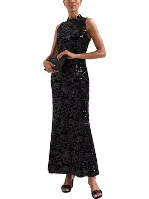 PHASE EIGHT Trudy Sequined Velvet Maxi Dress - Black