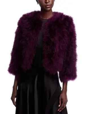 Adrienne Landau Marabou Feather Jacket Grape Wine