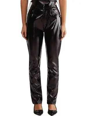 Nasty Gal Distressed High-waisted Vinyl Trousers - Black