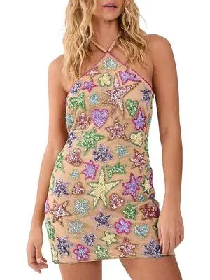 Nasty Gal Embellished Halter Mini Dress - Nude