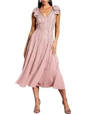 Coast Bow Shoulder Embellished Midi Dress - Blush