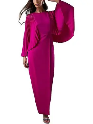 Coast Short Sleeve Pleated Cape Maxi Dress - Magenta