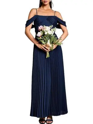 Coast Bardot Pleated Maxi Dress - Navy