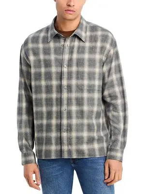 FRAME Cotton Straight Hem Plaid Button Down Shirt - Grey Plaid