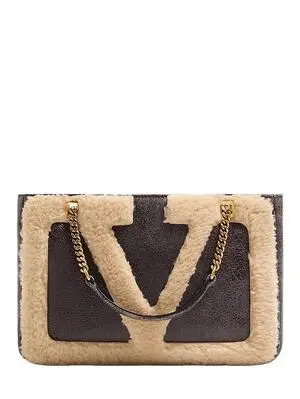 Valentino Garavani Viva Superstar Small Shearling Shopping Shoulder Bag - Mud
