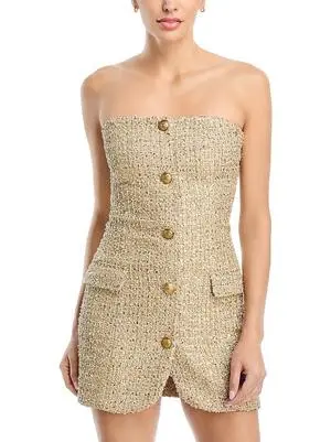 Alice + Olivia Madison Strapless Tweed Dress - Pale Gold