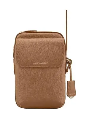 MAISON DE SABRE Zipped Flap Leather Phone Pouch - Brown