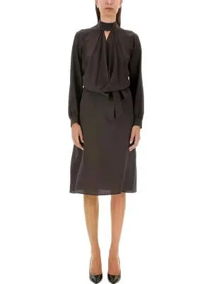 Kiton Silk Midi Dress - Brown