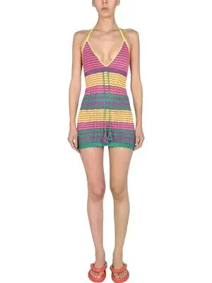 GALLO Striped Tassel-detail Mini Dress - Pink