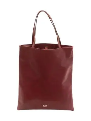 LA ROSE Leather Tote Bag With Logo Detail - Red