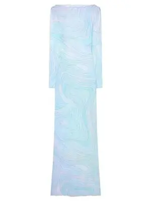 Emilio Pucci Marmo-print Tulle Maxi Dress - Blue