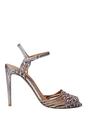 Ralph Lauren Crystal-embellished Snakeskin Effect Sandals - Silver