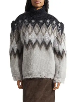 Acne Studios Kissick Fair Isle Mohair & Wool Blend Turtleneck Sweater - Multi Grey