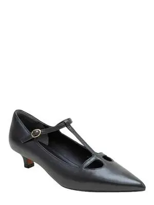 Linea Paolo Celia Pointed Toe T-Strap Pumps Black