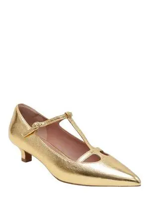 Linea Paolo Celia Pointed Toe T-Strap Pumps Gold