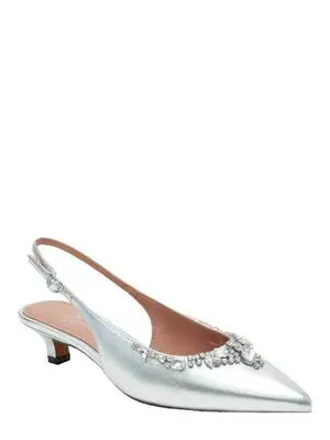 Linea Paolo Crystal Embellished Slingback Pumps - Silver