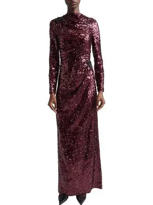 Erdem Embellished Sequin Gown - Mulberry Red