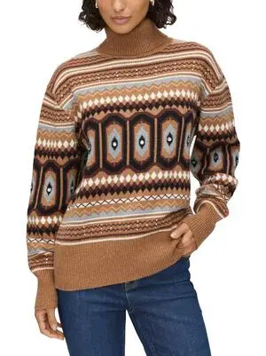 ALIGNE Fair Isle Embellished Turtleneck Sweater - Brown