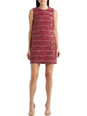 ZOE AND CLAIRE Scalloped Tweed Shift Dress - Red