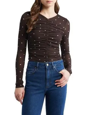 Rails Georgina Dot Ruched Top - Cocoa Polka Dots