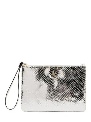 FRANCES VALENTINE Snakeskin Embossed Metallic Leather Wristlet - Silver