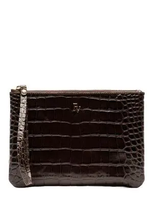 FRANCES VALENTINE Croc Embossed Leather Wristlet - Brown