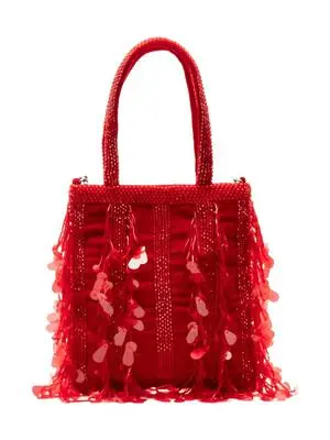 FRANCES VALENTINE Gatsby Mini Beaded & Sequin Velvet Tote Bag Red