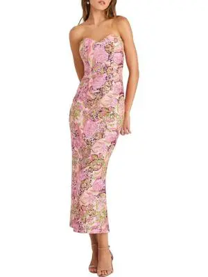 HELSI Monique Sequin Strapless Gown Pink/green Floral