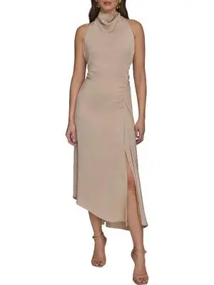 Donna Karan New York Satin Cowl Neck High-low Midi Dress - Champagne