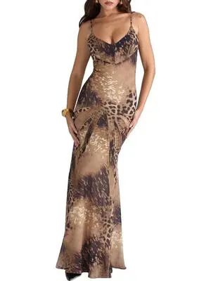 House Of Cb Printed Georgette Gown - Leopard