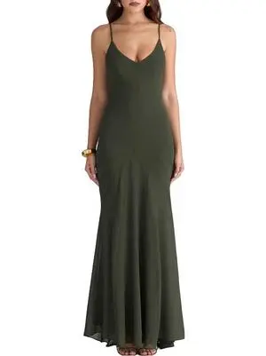 House Of Cb Sacha Georgette Gown - Forest Green