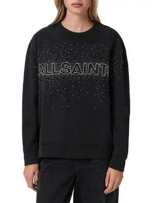 ALLSAINTS Etta Crystal Embellished Fleece Sweatshirt - Black