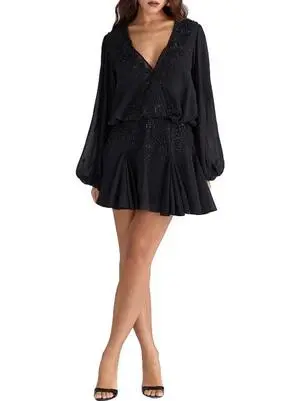 House Of Cb Gianna Beaded Godet Mini Dress - Black