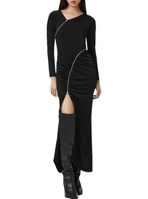 ALLSAINTS Elsie Zipper Long Sleeve Maxi Dress - Black