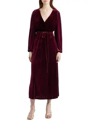 Halogen Wrap Front Long Sleeve Velvet Maxi Dress - Merlot