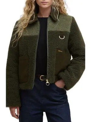 Barbour Faux Shearling Fleece Crop Jacket - Olive/light Moss