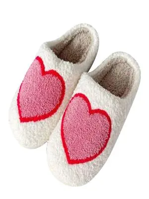 MALIBU SUGAR Plush Heart Slippers - White & Red