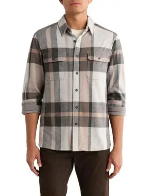 7 Diamonds Generation Plaid Stretch Flannel Button-up Shirt - Beige