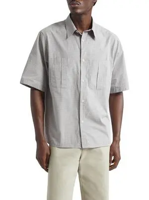 De Bonne Facture Painters Short Sleeve Organic Cotton Button-up Shirt - Grey Pin Check