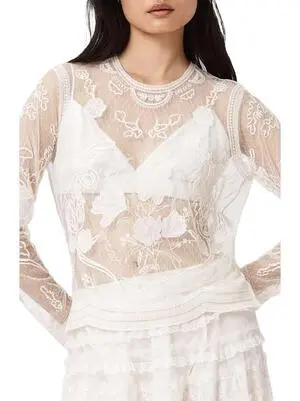 ALLSAINTS Arlea Embroidered Mesh Top - Vintage White