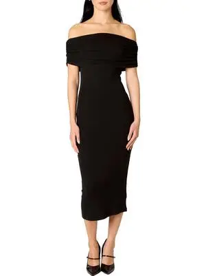 NIA Off-the-shoulder Body-con Midi Dress - Black