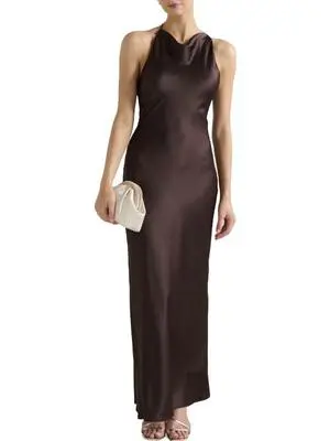 EVER NEW Open Back Halter Gown - Dark Chocolate