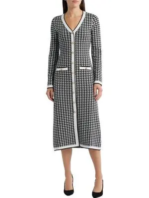 ZOE AND CLAIRE Houndstooth Long Sleeve Sweater Dress - Black/white