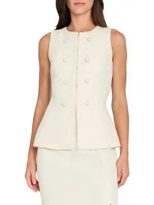 TAHARI ASL Metallic Bouclé Vest - Vanilla