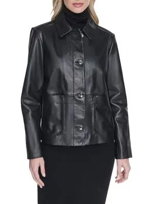 Cole Haan Leather Button-front Jacket - Black