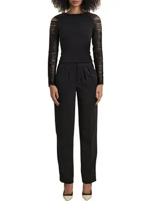 CONTESSA MILLS Loose-fit Double-pleat Stretch Crepe Trousers With Fringe - Black