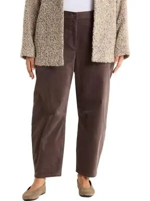Eileen Fisher Stretch Organic Cotton Ankle Barrel Leg Trousers - Rye